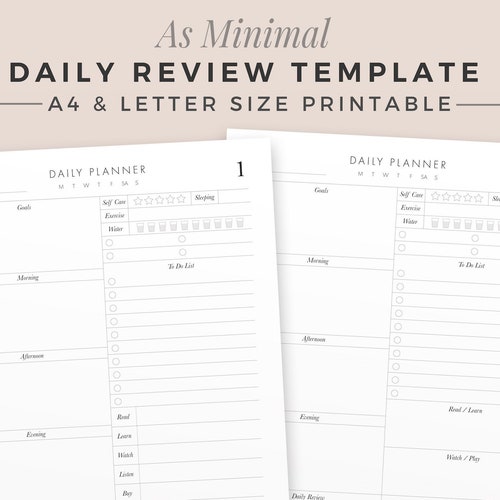 AS MINIMAL Daily Review A4 & LETTER Printable Planner - Etsy