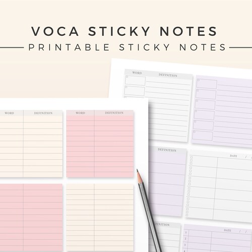 Voca Sticky Notes Printable Sticky Notes Template Word Book - Etsy