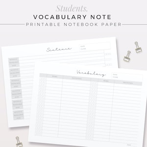 STUDENTS Voca Note Template, Printable Note Inserts, Vocabulary ...
