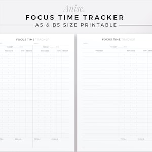 ANISE Focus Time Tracker | A5 & B5 | Printable Planner Insert, Daily ...
