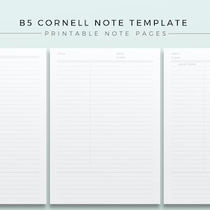 B5 Cornell Note Template, Printable Note Inserts, Productivity Study ...