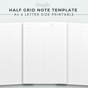 SIMPLE Half Grid Note Template | A4 & LETTER | Printable Note Inserts ...