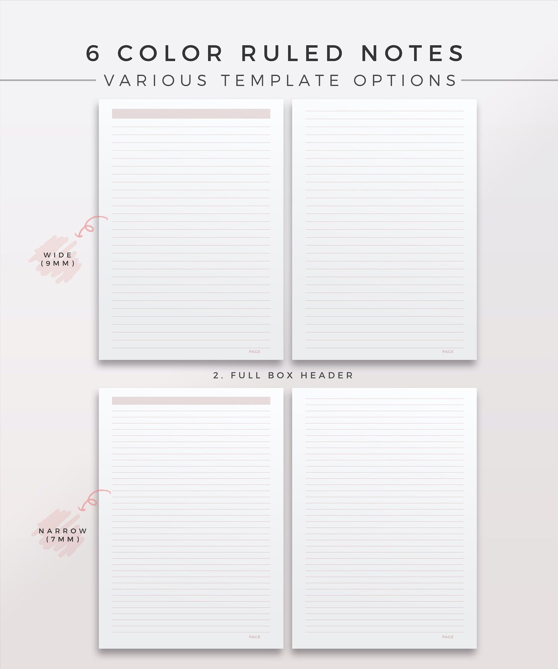 6 PASTEL Ruled Note Template Ruled Note Paper Printable - Etsy