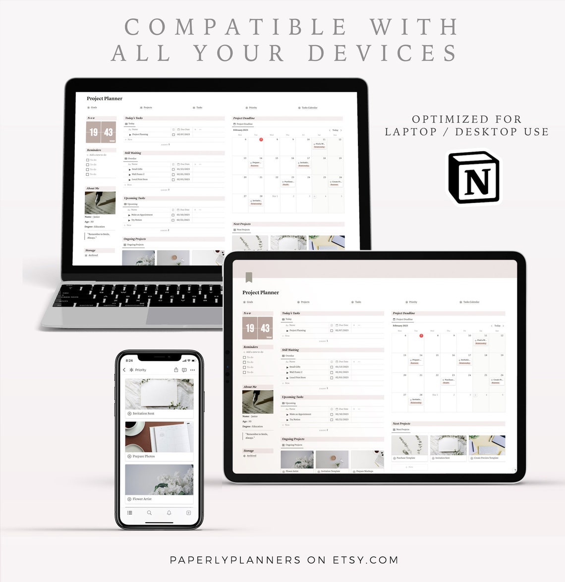 SIMPLE Project Planner Notion Template | Notion Project Tracker ...