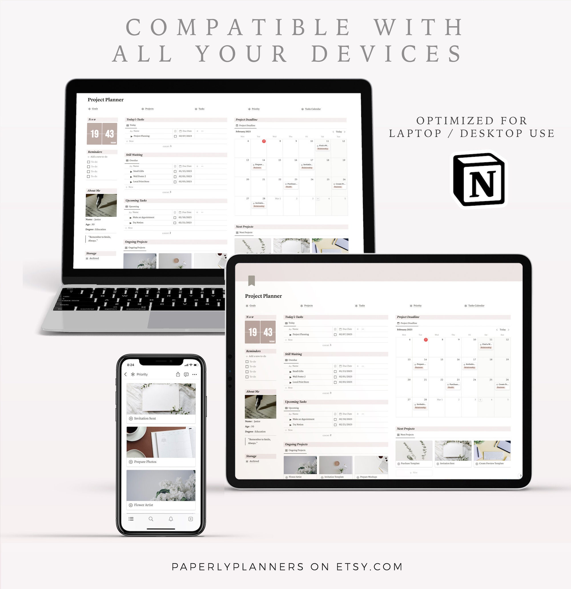 SIMPLE Project Planner Notion Template | Notion Project Tracker ...