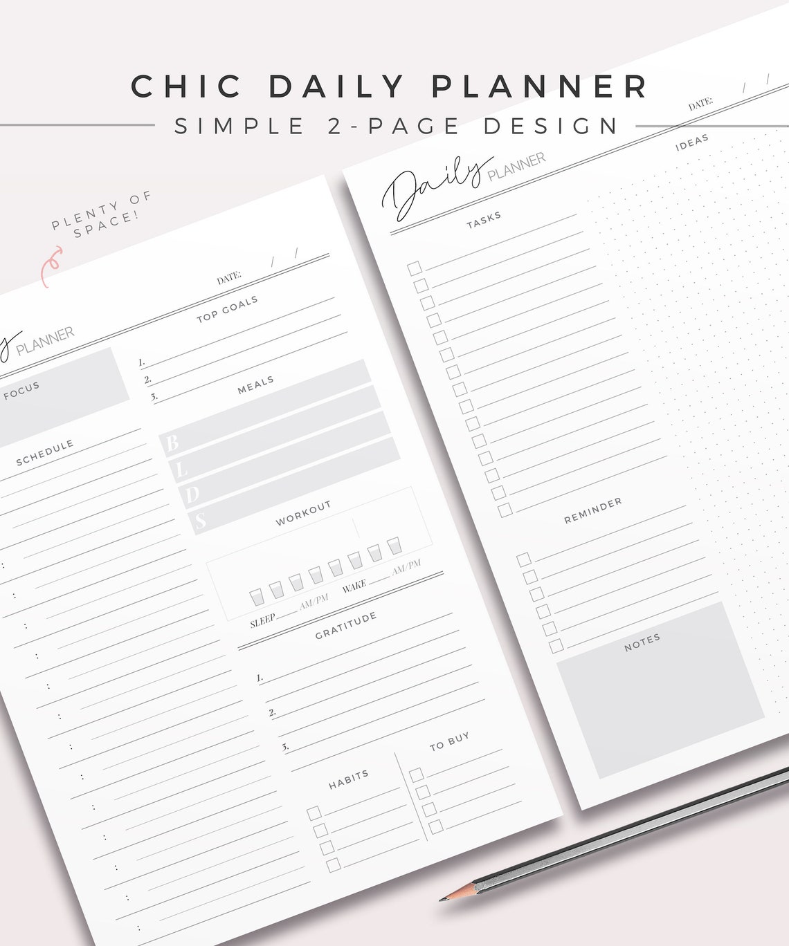 Chic Daily Planner One Page Daily Planner Printable Planner | Etsy