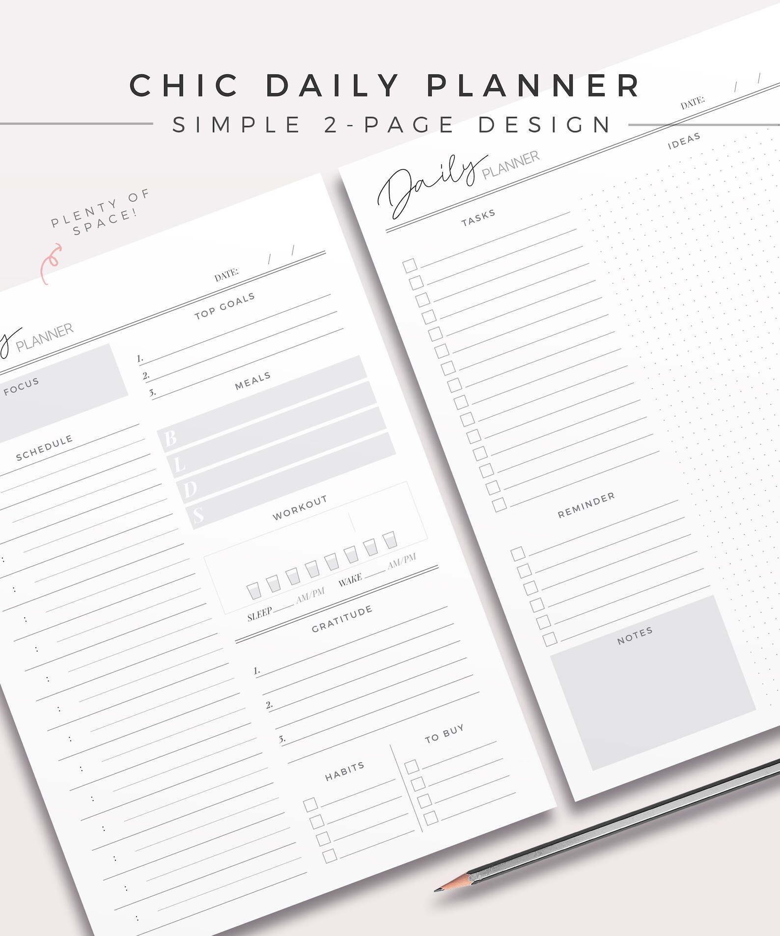 Chic Daily Planner One Page Daily Planner Printable Planner | Etsy