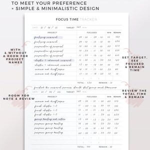 ANISE Focus Time Tracker | A5 & B5 | Printable Planner Insert, Daily ...