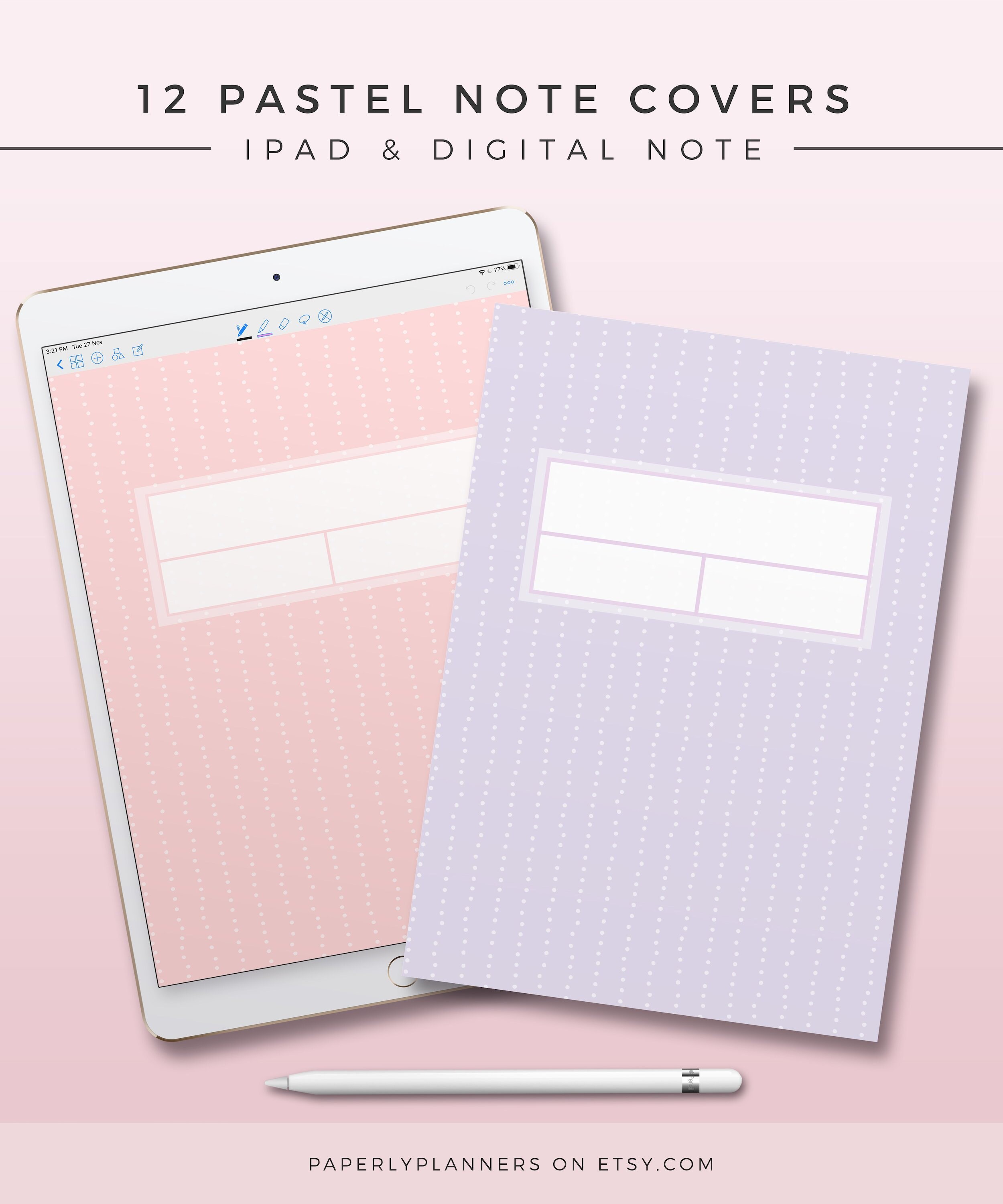 12 Pastel Digital Note Covers | iPad Sticky Notes | Goodnotes Template ...