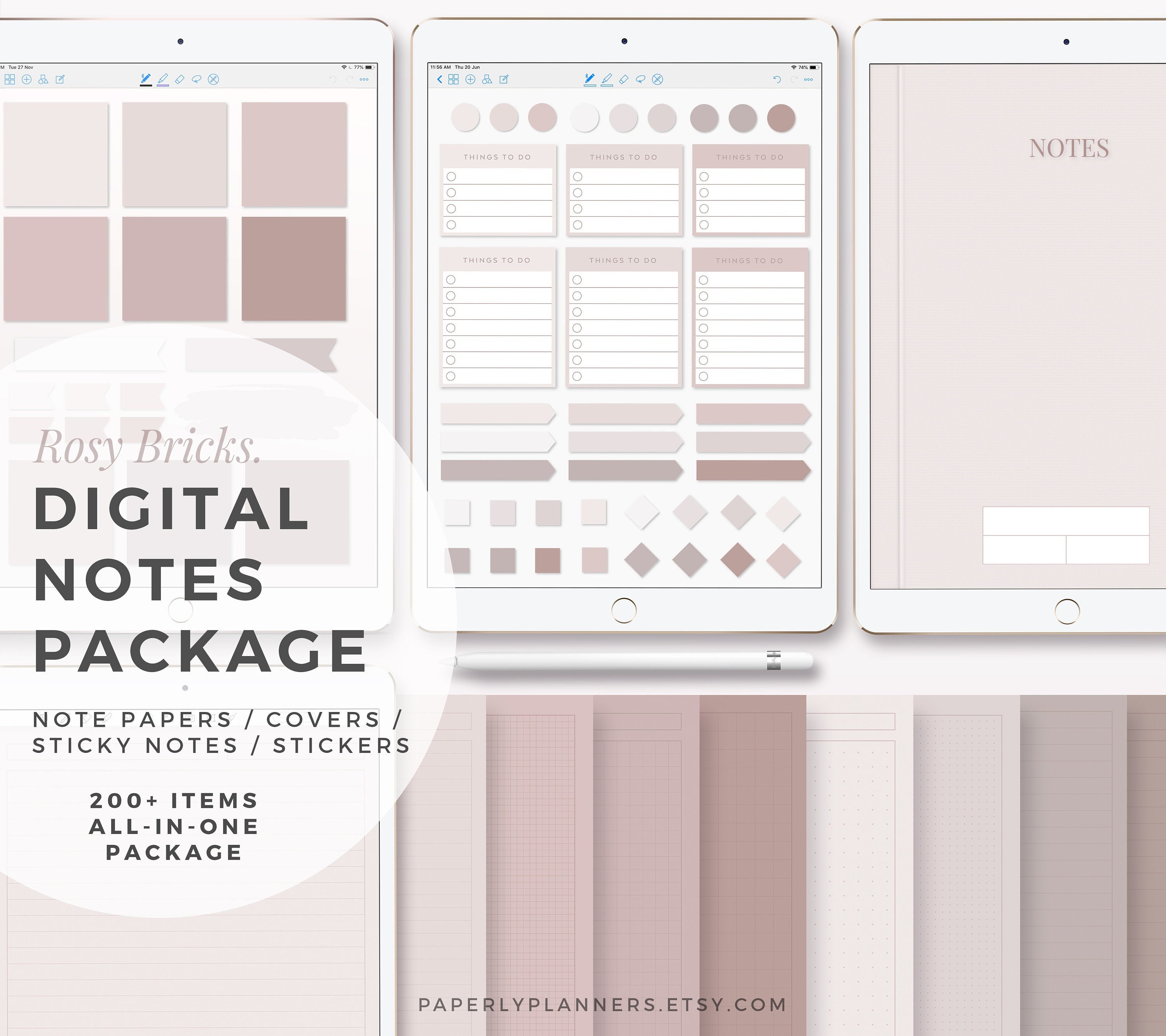 ROSY BRICKS Digital Note Package | iPad Note Template Bundle, Aesthetic ...