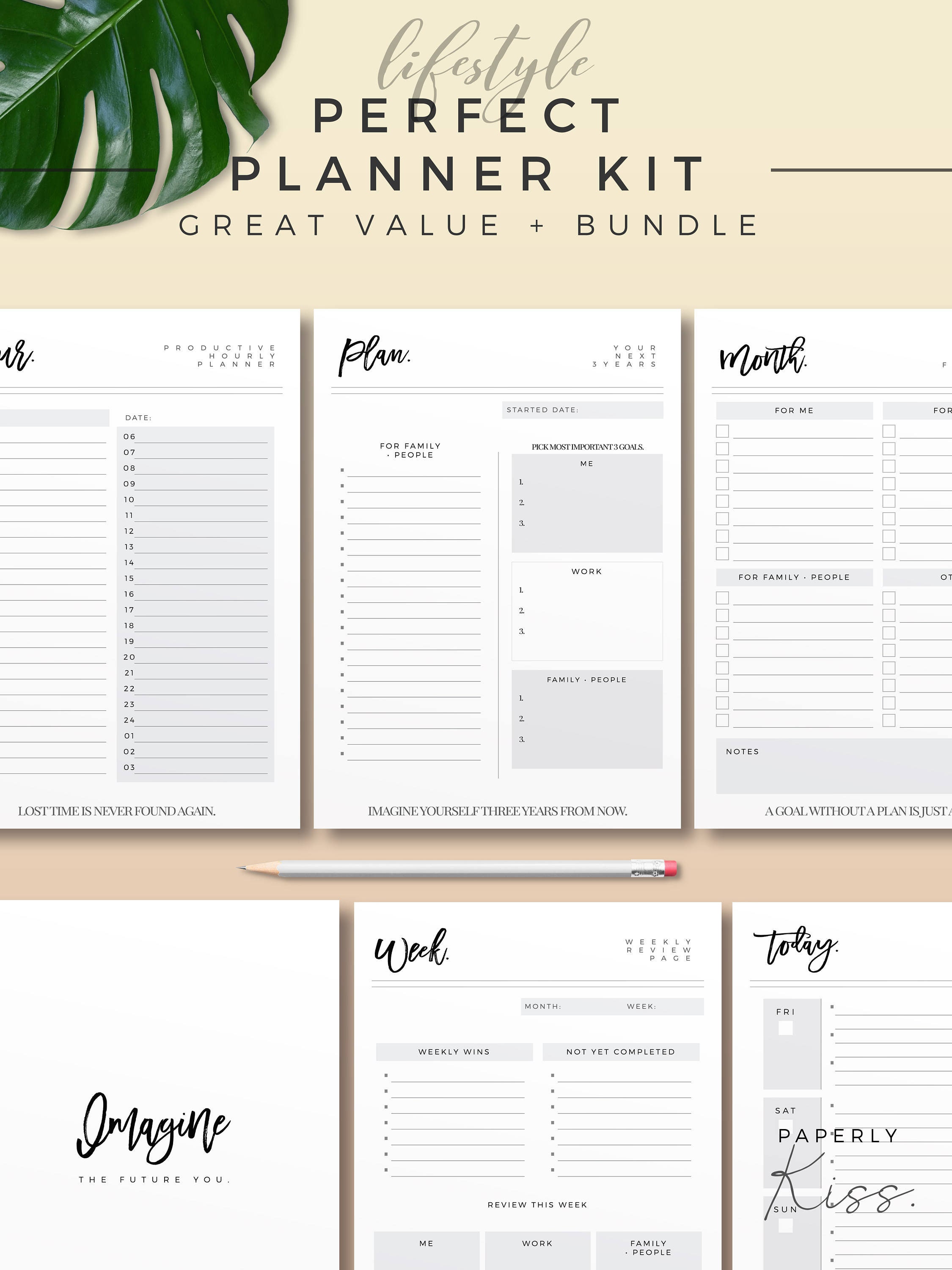 Perfect Plan Kit, Printable Planner Bundle, Modern Life Organizer ...