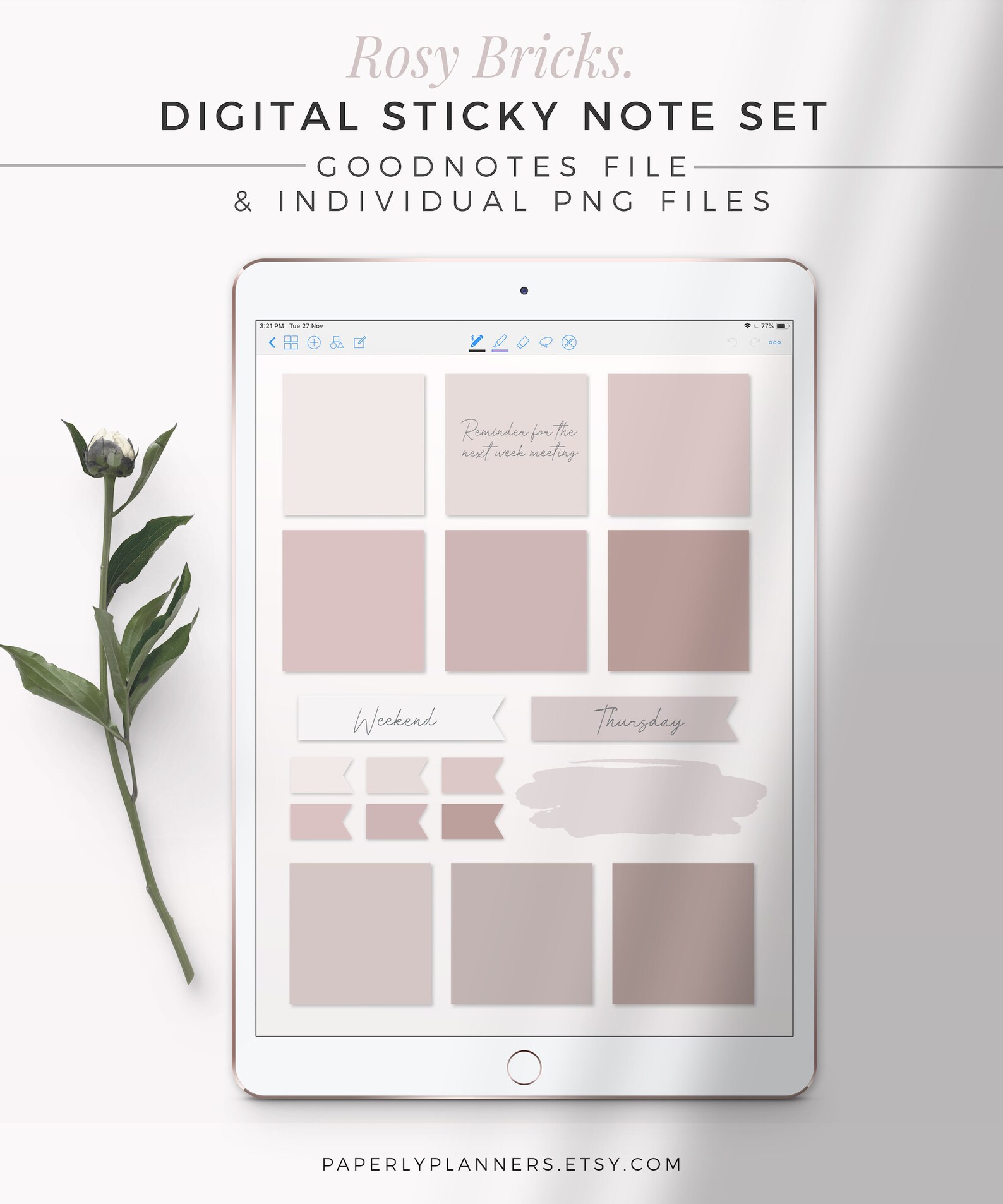 ROSY BRICKS Digital Sticky Notes | Goodnotes Sticker Book | Neutral ...