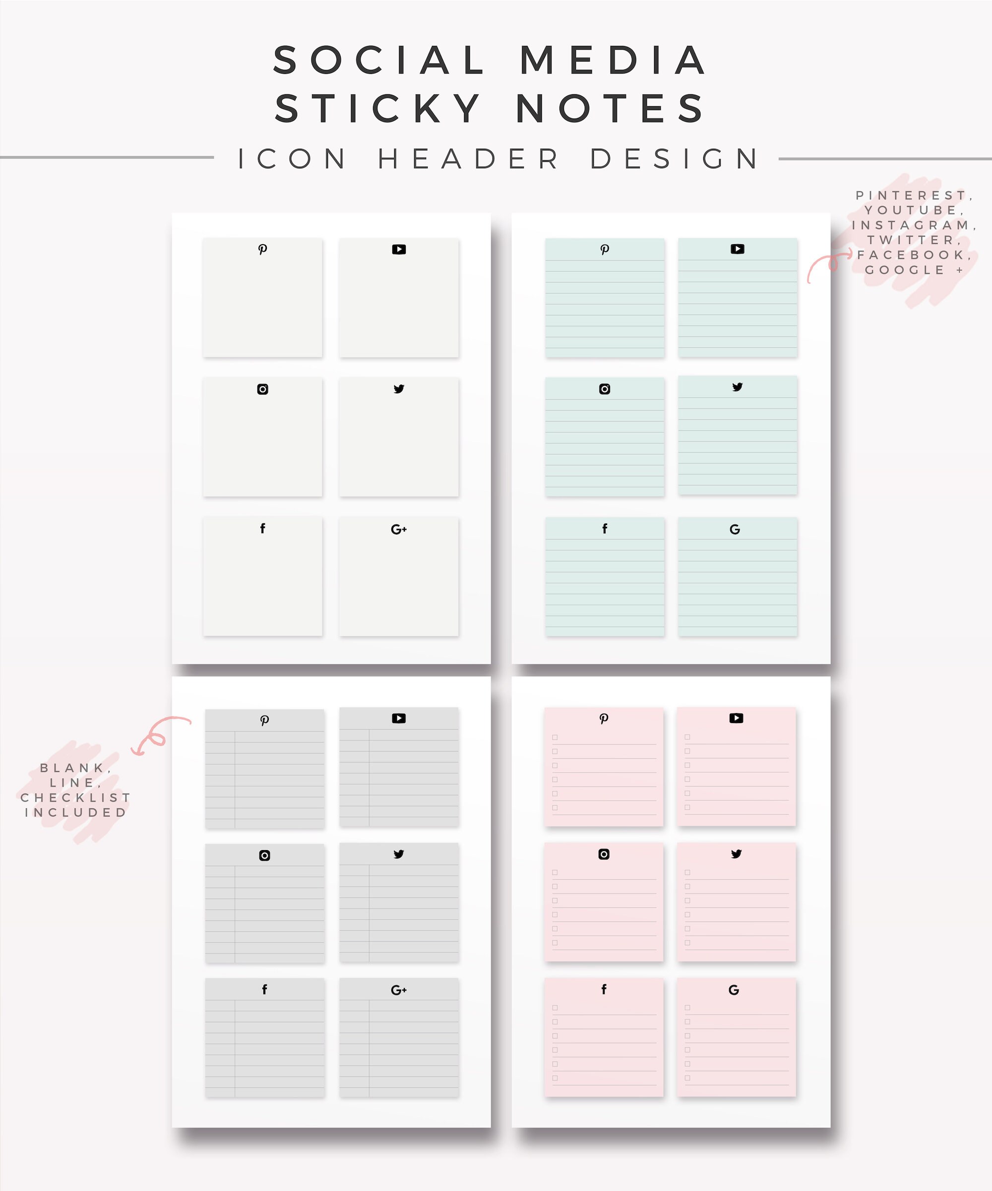 Social Media Sticky Notes | Printable Sticky Notes Template, Planner ...