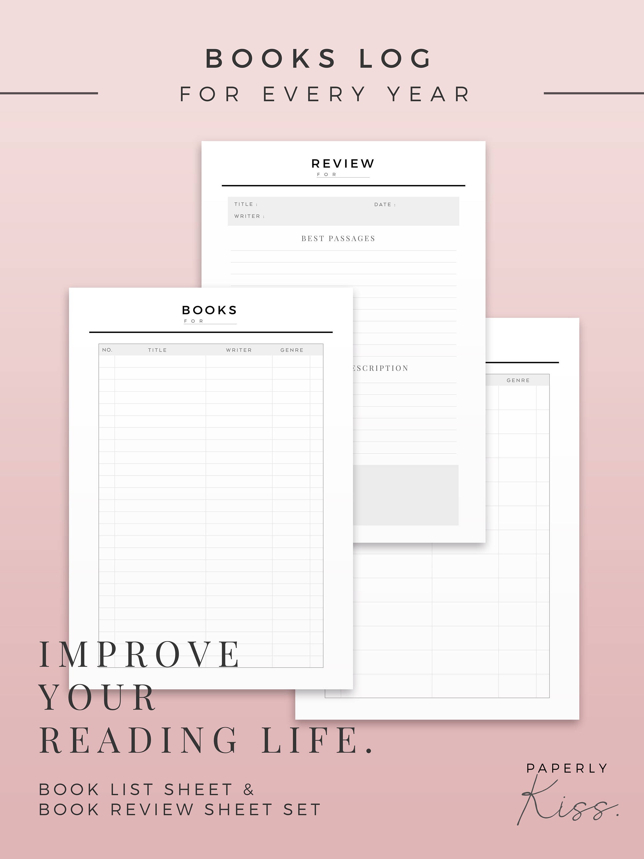 Books Log for Every Year, Printable Planner Insert, Modern Read ...