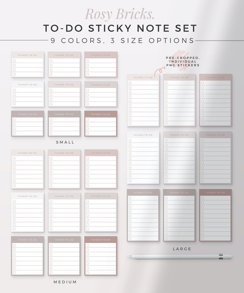 ROSY BRICK To-do Sticky Note Set | Digital Sticky Notes, Neutral iPad ...