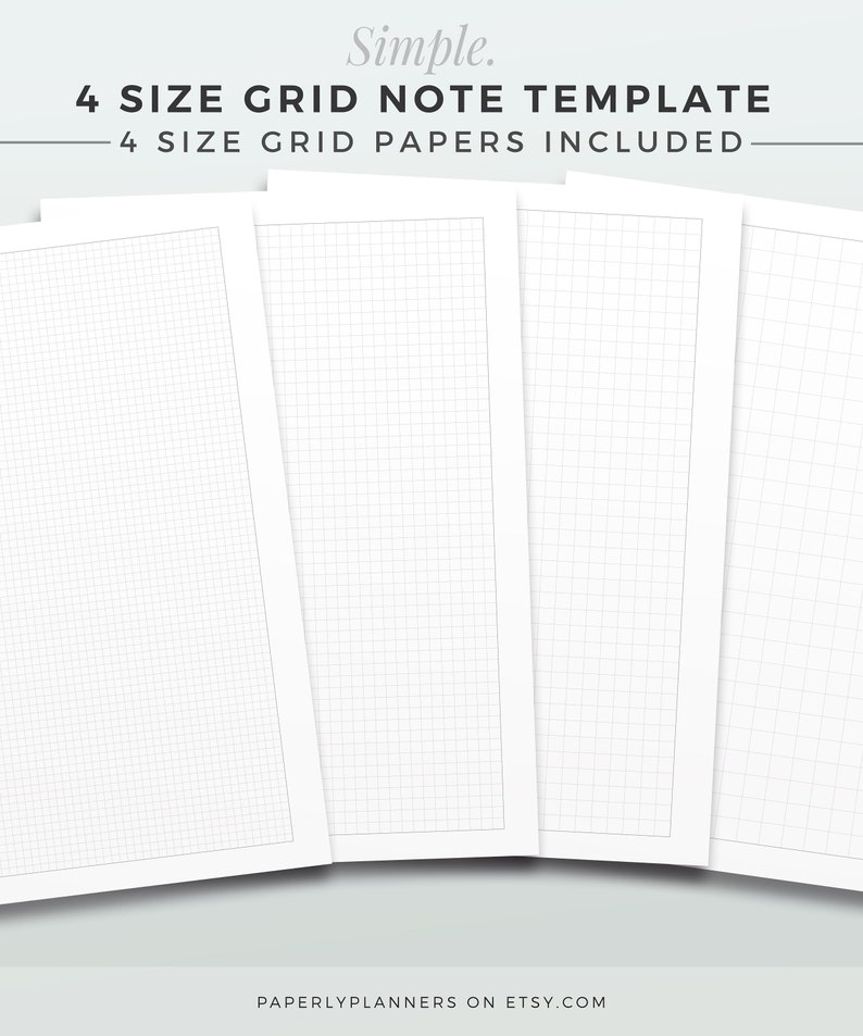 SIMPLE 4-size Grid Note Template A4 & LETTER Printable Note Inserts ...