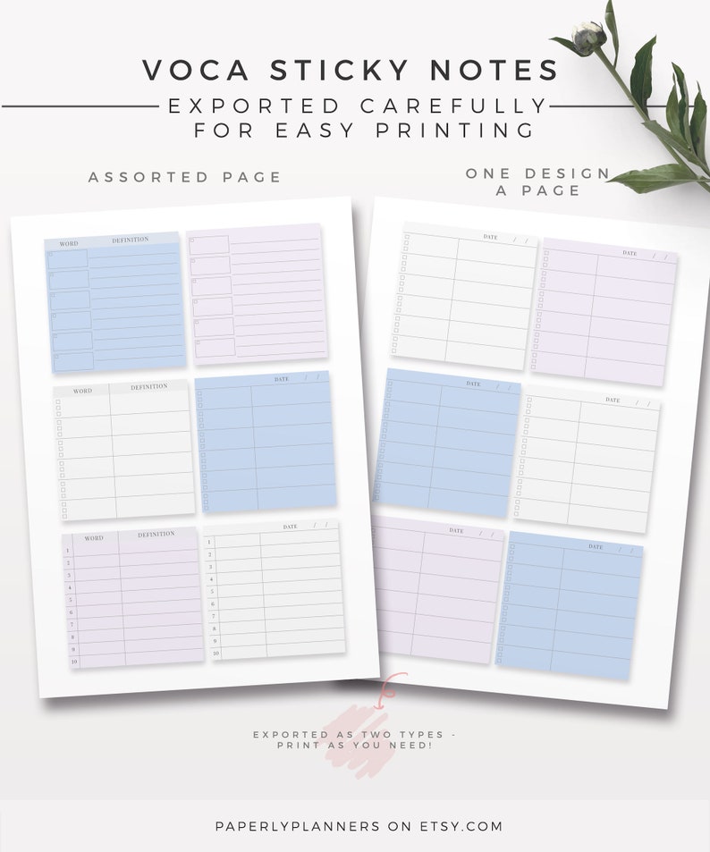 Voca Sticky Notes Printable Sticky Notes Template Word Book - Etsy