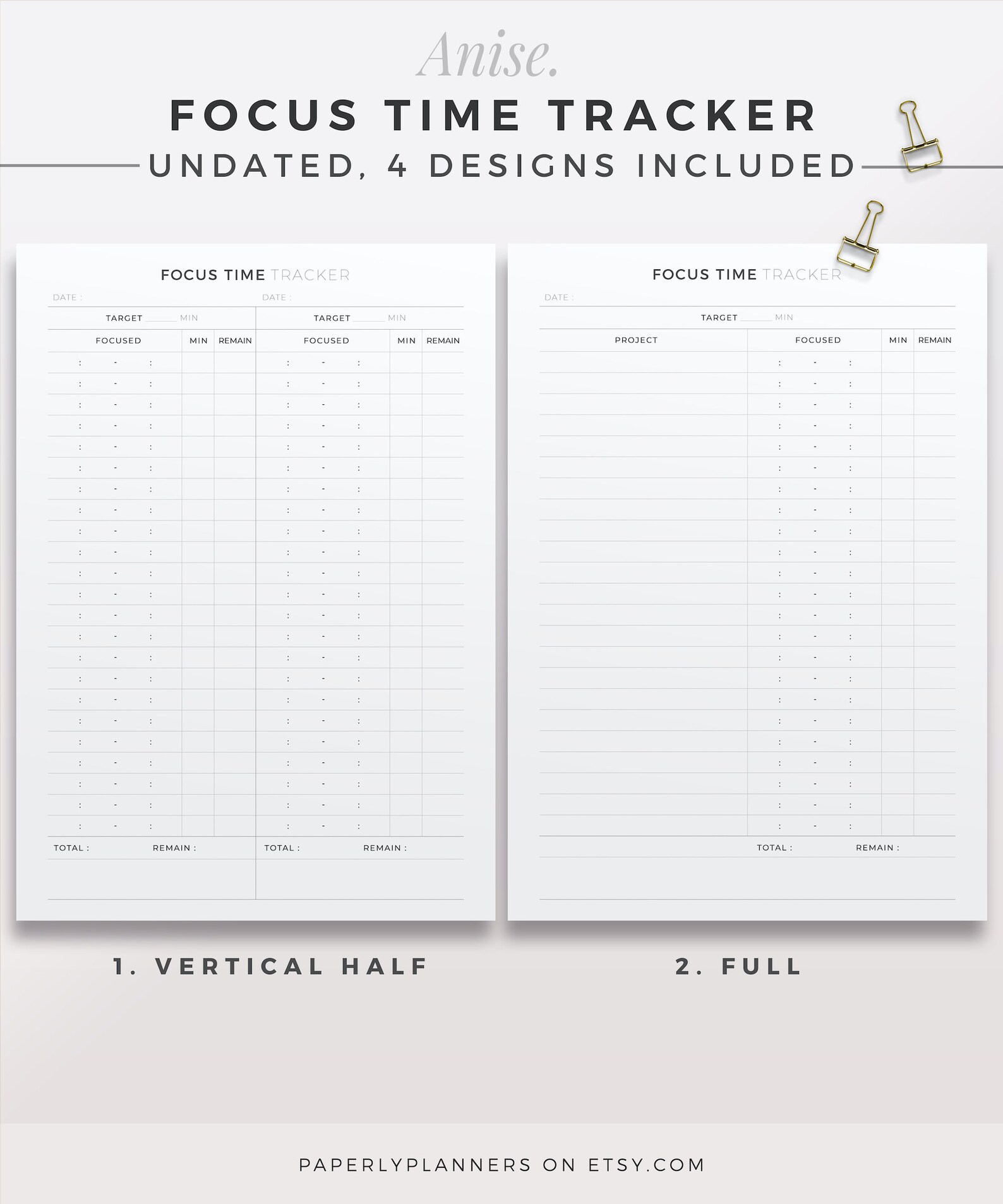 ANISE Focus Time Tracker A5 & B5 Printable Planner Insert, Daily Focus ...