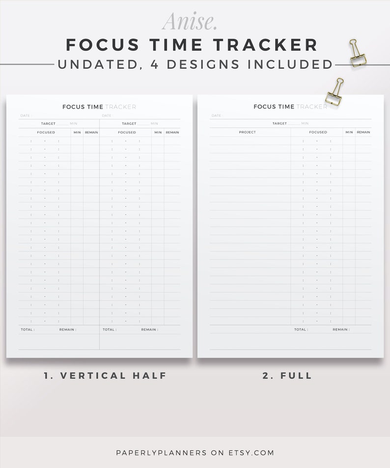 ANISE Focus Time Tracker A5 & B5 Printable Planner Insert, Daily Focus ...