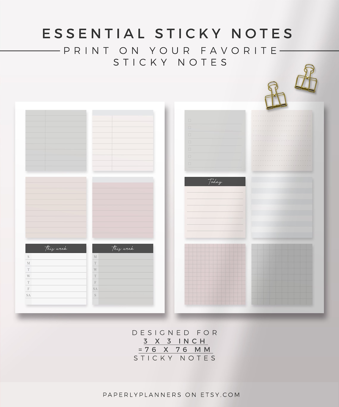 12 Essential Sticky Notes | Printable Sticky Notes Template, 3X3 Inch ...