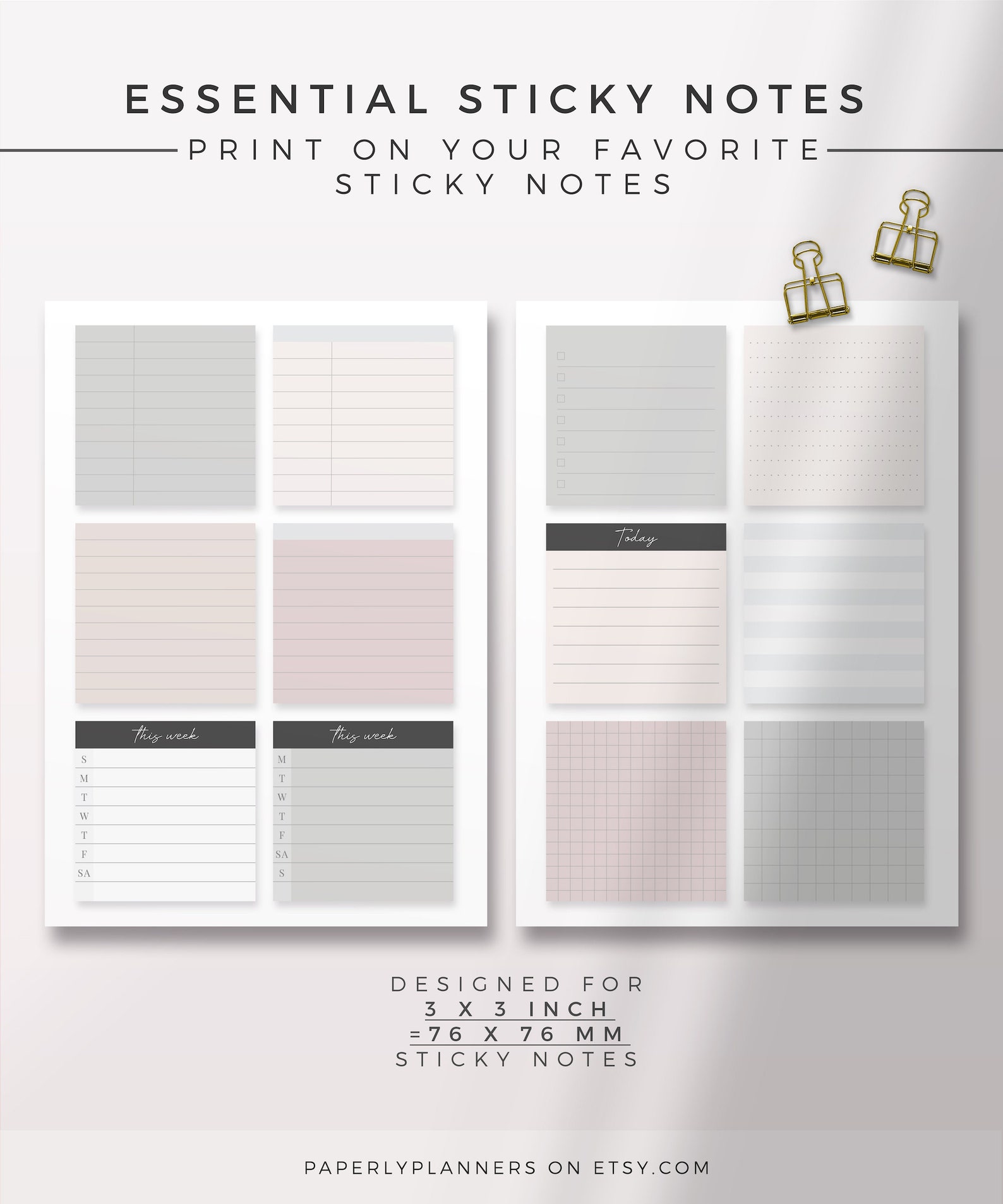 12 Essential Sticky Notes | Printable Sticky Notes Template, 3X3 Inch ...