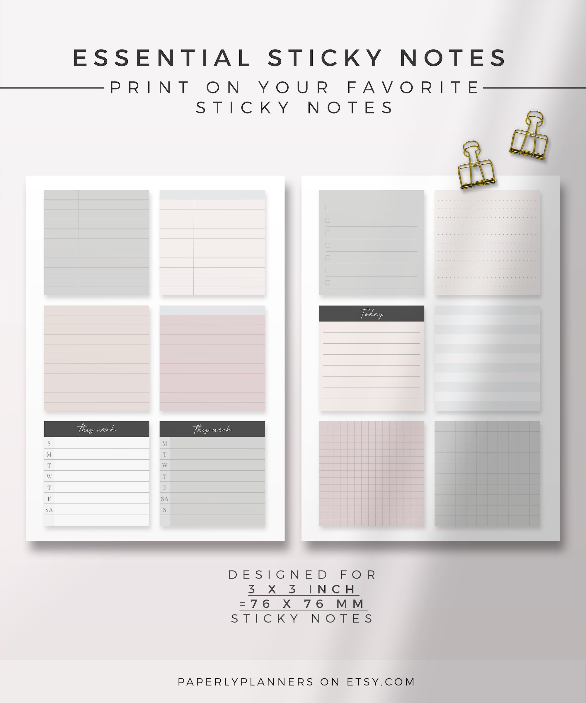 12 Essential Sticky Notes | Printable Sticky Notes Template, 3X3 Inch ...