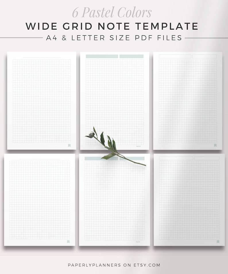 6 PASTEL Grid Note WIDE Grid, Notebook Template, Printable Note Inserts ...