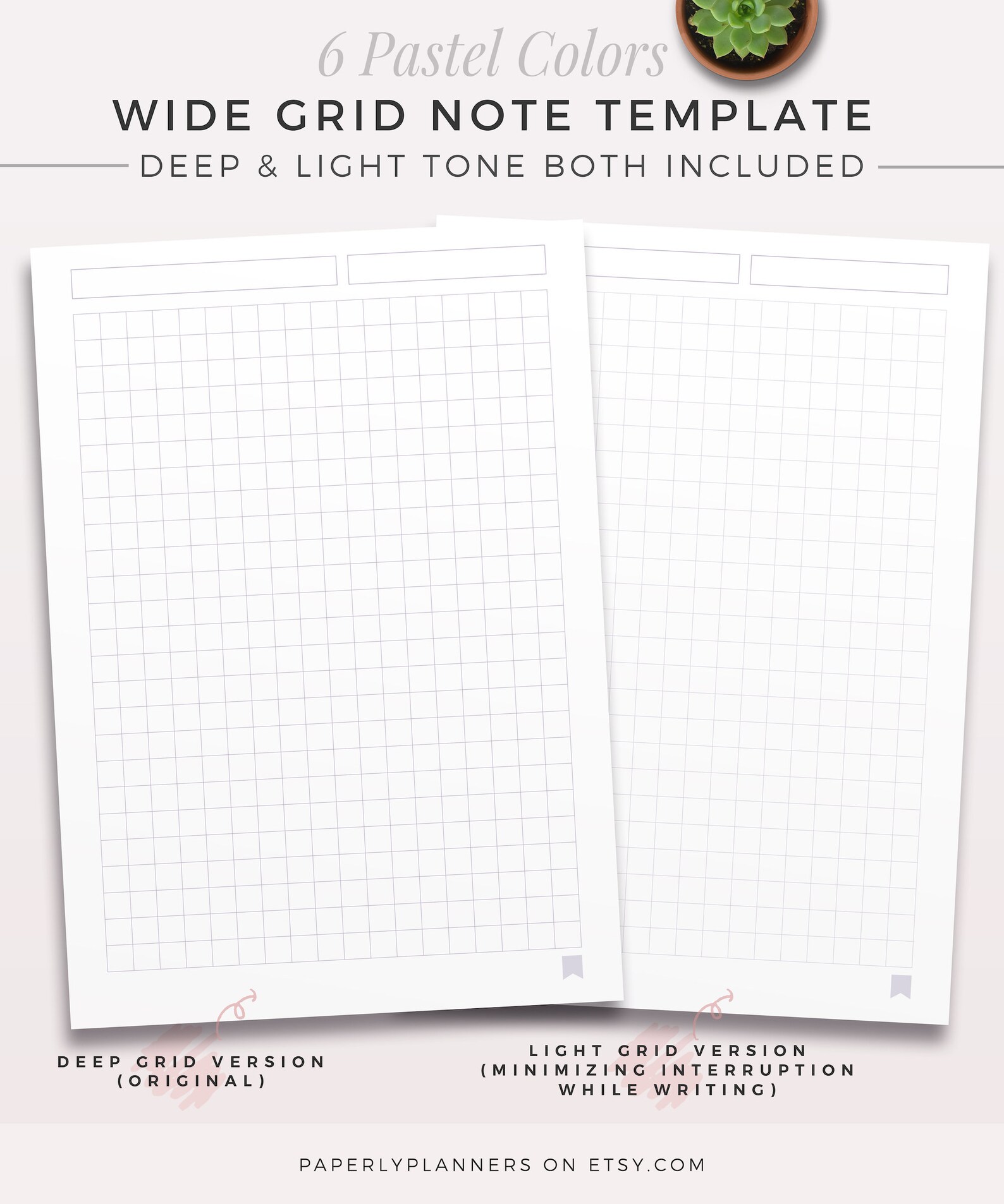 6 PASTEL Grid Note | WIDE Grid, Notebook Template, Printable Note ...