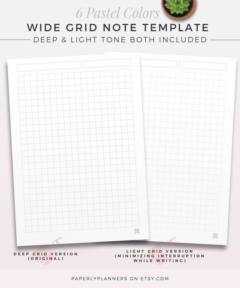 6 PASTEL Grid Note | WIDE Grid, Notebook Template, Printable Note ...