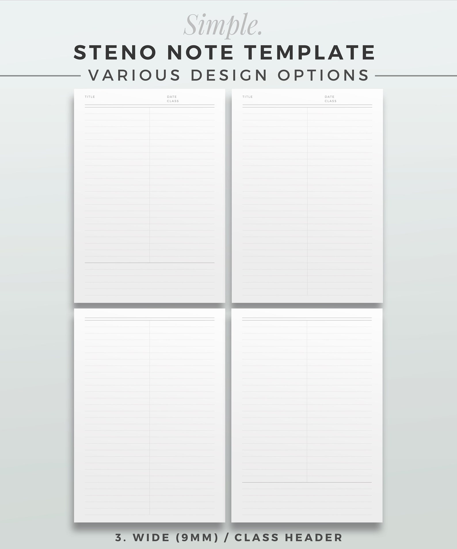 SIMPLE Steno Note Template | A4 & LETTER | Printable Steno Note Inserts ...