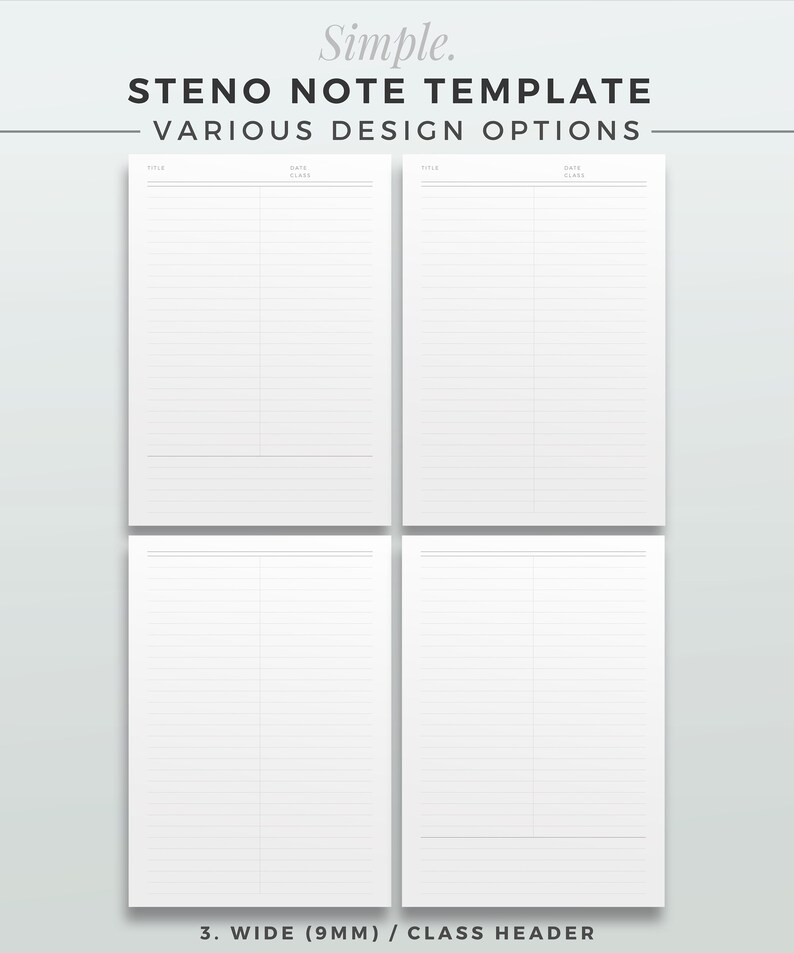 SIMPLE Steno Note Template | A4 & LETTER | Printable Steno Note Inserts ...
