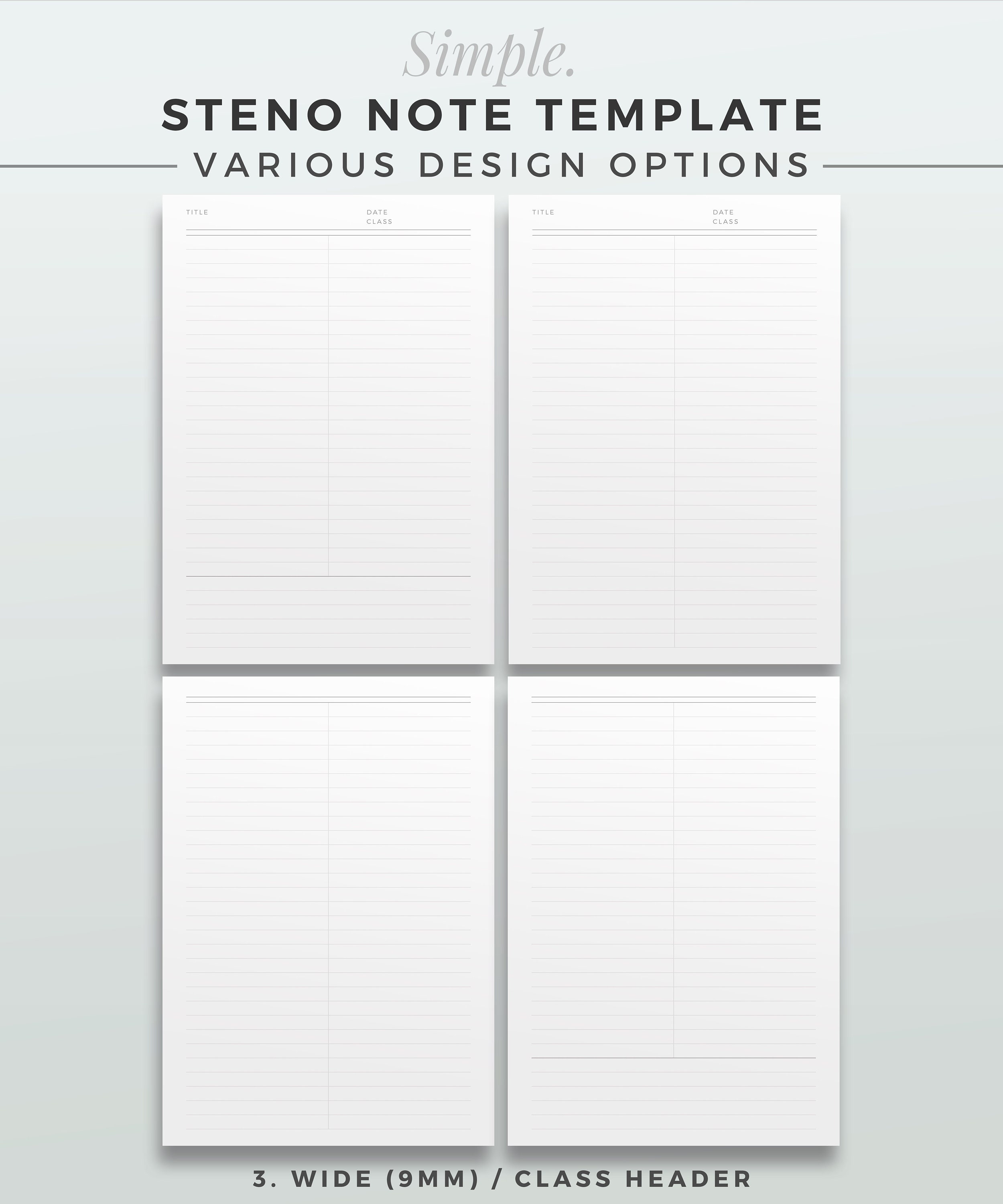 SIMPLE Steno Note Template | A4 & LETTER | Printable Steno Note Inserts ...