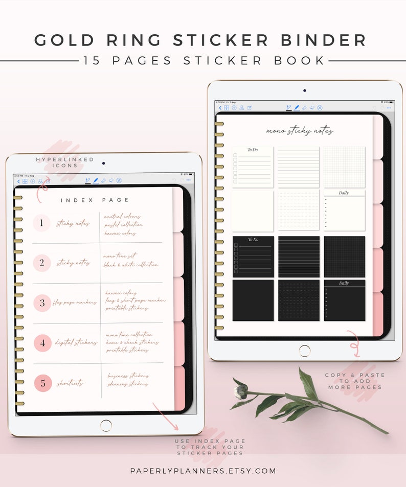 Gold Ring Digital Sticker Binder, iPad Notebook, Digital Sticker Binder ...