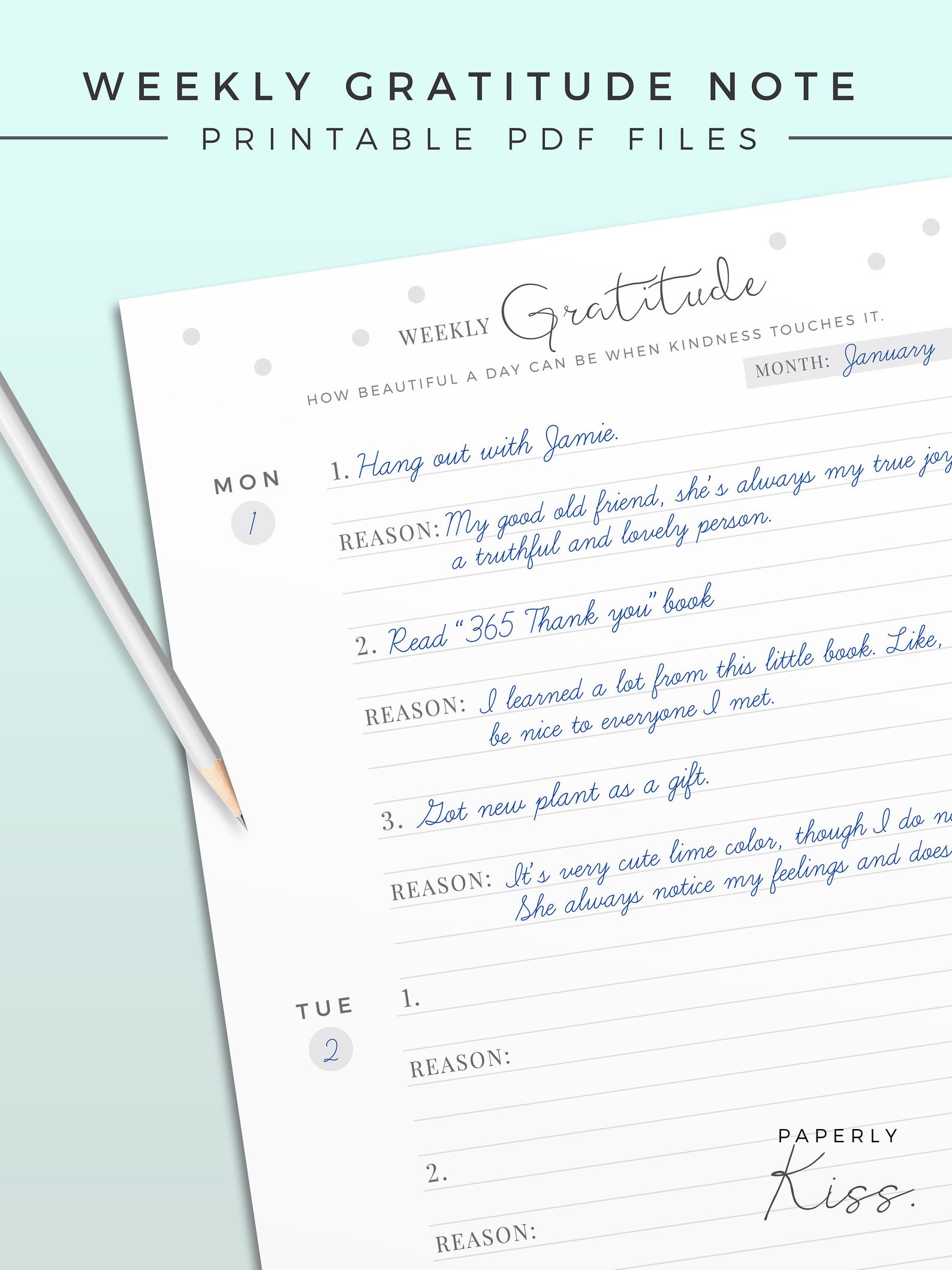 Weekly Gratitude Note, Printable Planner Inserts, Lifestyle Planner ...
