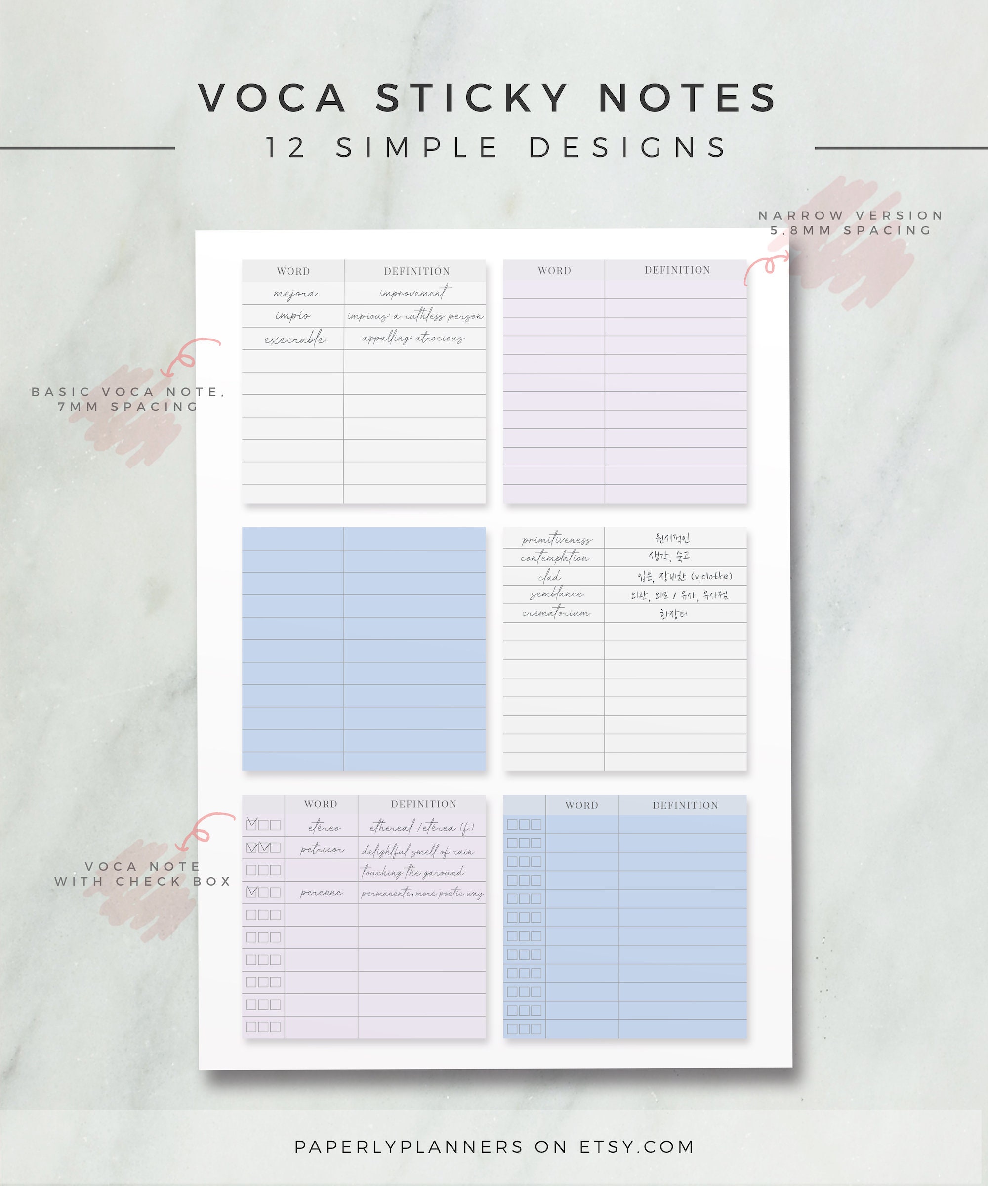 Voca Sticky Notes Printable Sticky Notes Template Word Book - Etsy