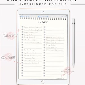 Mono Simple iPad Notepad Set, Digital Note Template, Hyperlink Notebook ...