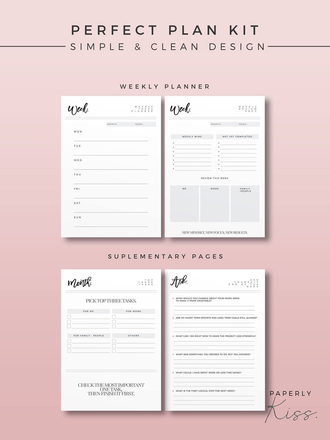 Perfect Plan Kit, Printable Planner Bundle, Modern Life Organizer ...