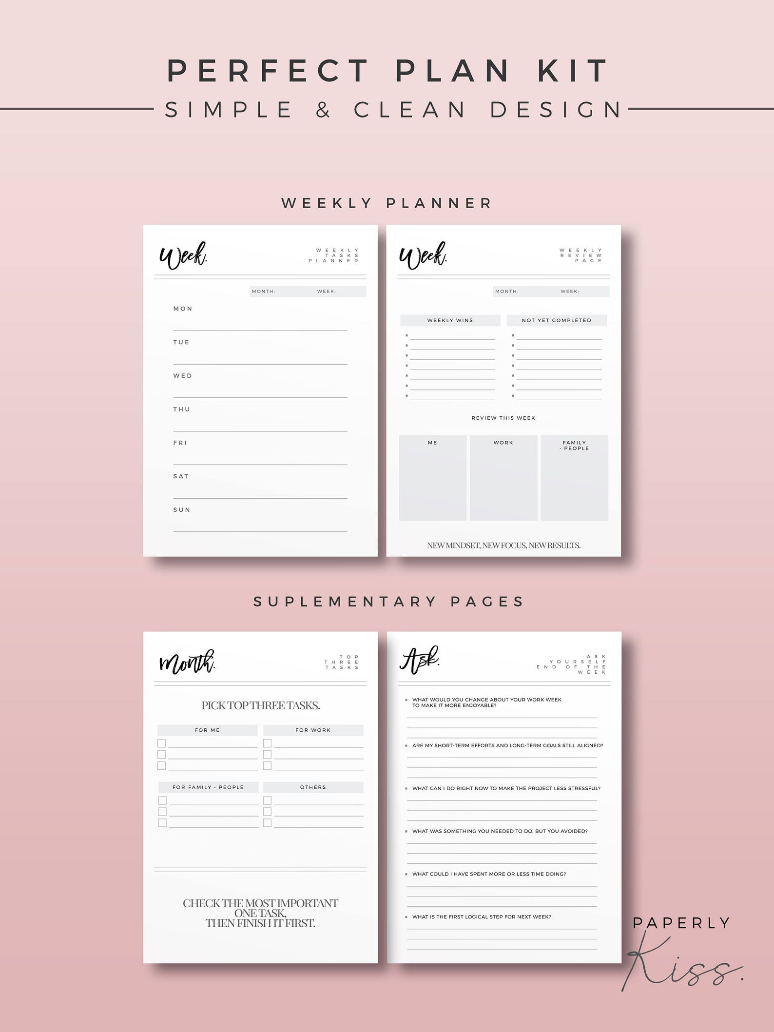 Perfect Plan Kit, Printable Planner Bundle, Modern Life Organizer ...