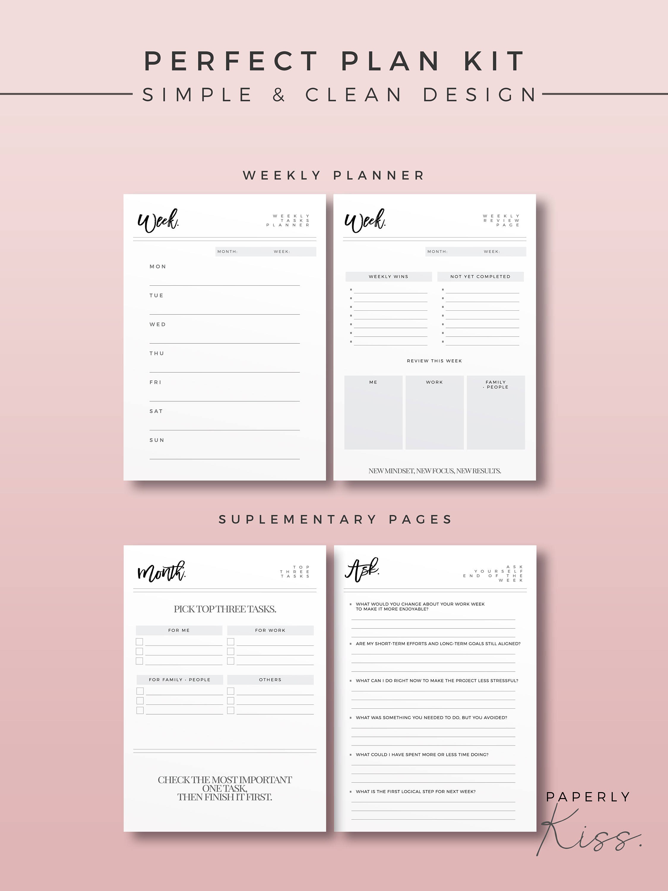 Perfect Plan Kit, Printable Planner Bundle, Modern Life Organizer ...