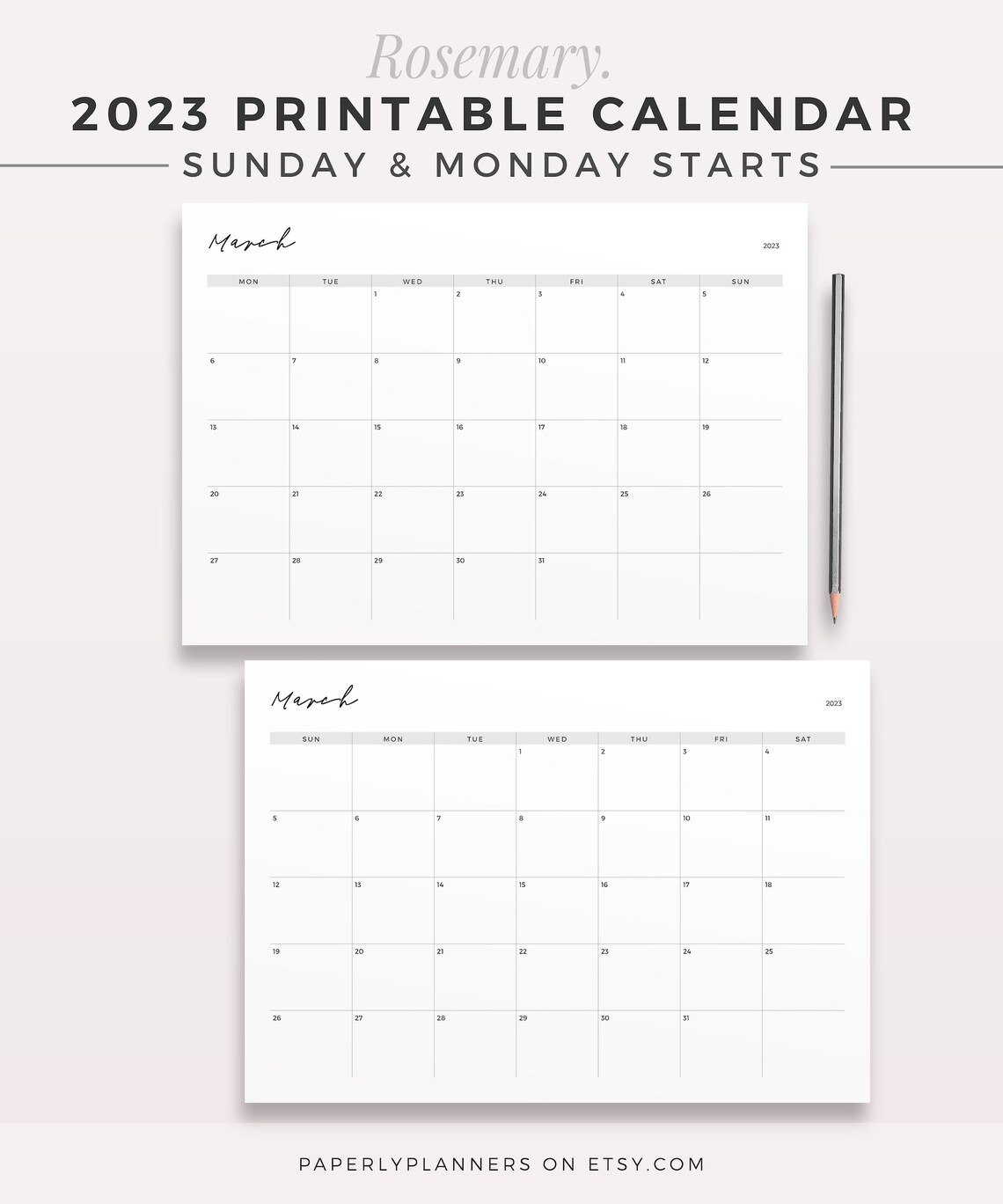 ROSEMARY 2023 Calendar One Page Monthly Planner, Printable Planner ...
