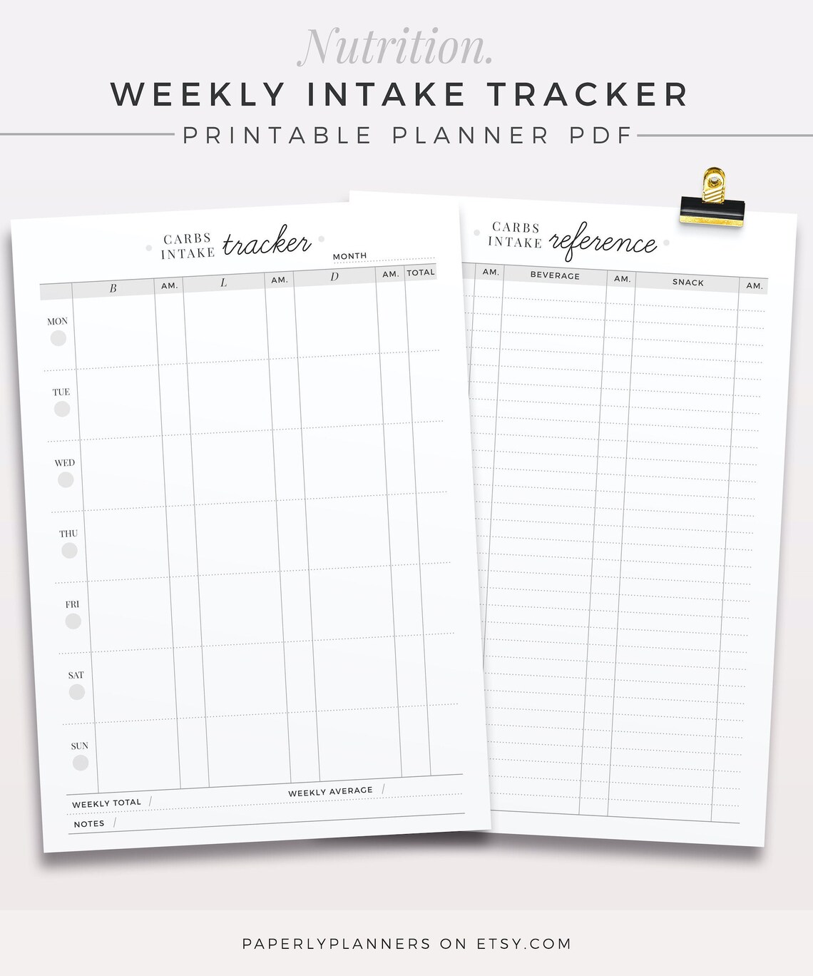 Weekly Intake Tracker Diet Planner, Printable Planner Inserts ...