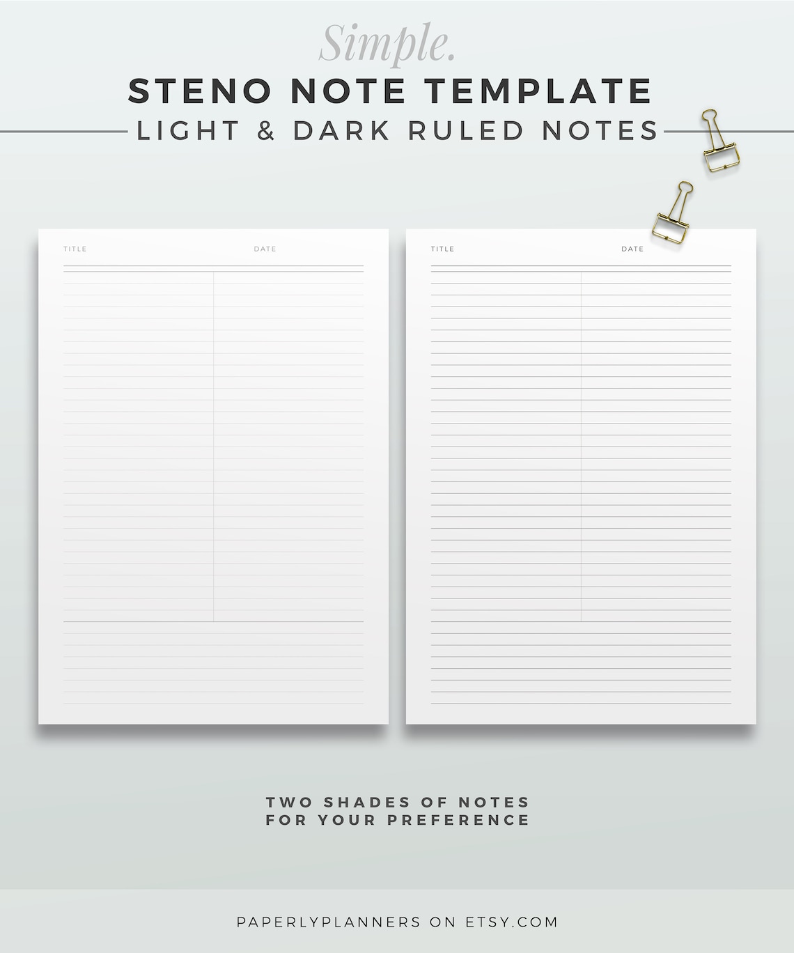 SIMPLE Steno Note Template A4 & LETTER Printable Steno | Etsy