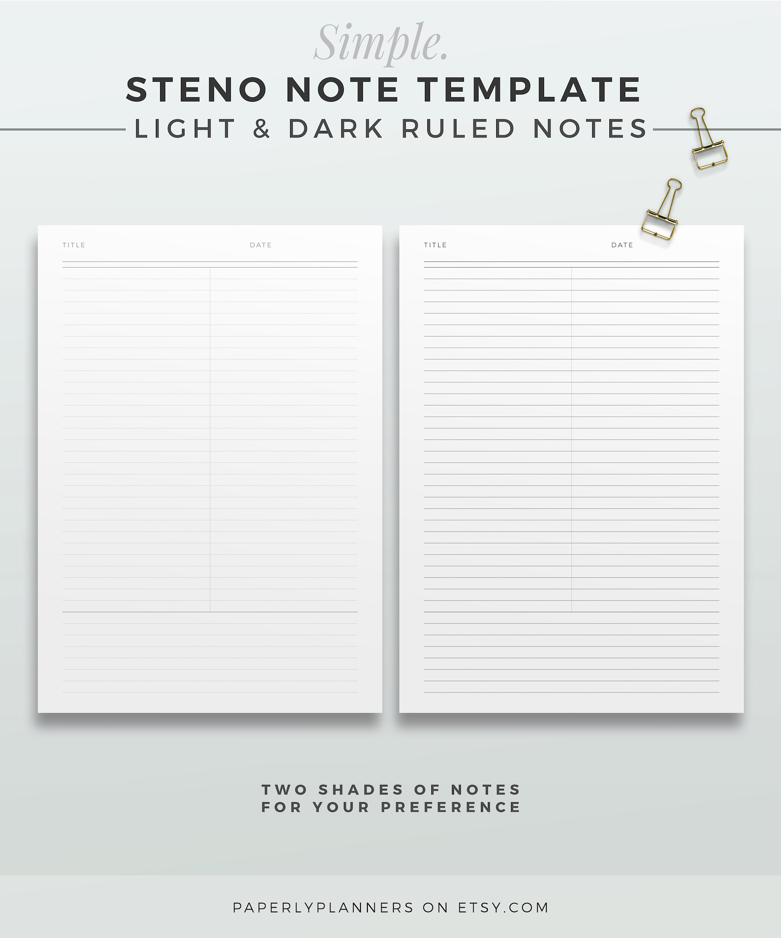 SIMPLE Steno Note Template | A4 & LETTER | Printable Steno Note Inserts ...
