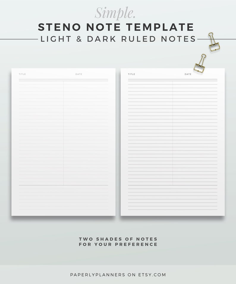 SIMPLE Steno Note Template A4 & LETTER Printable Steno - Etsy Hong Kong