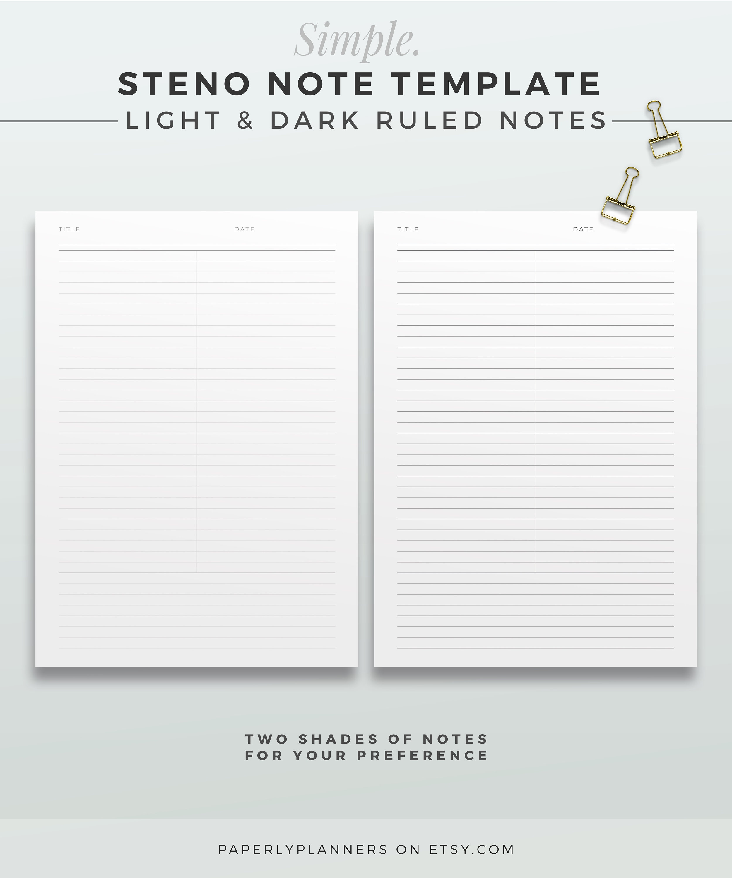 SIMPLE Steno Note Template | A4 & LETTER | Printable Steno Note Inserts ...