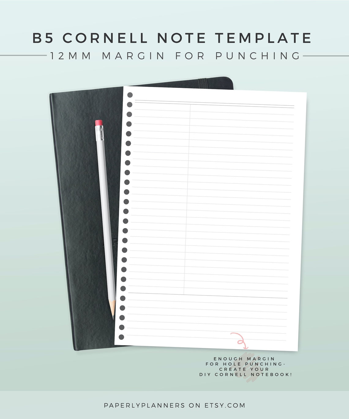 B5 Cornell Note Template, Printable Note Inserts, Productivity Study Note, Simple Study Journal ...