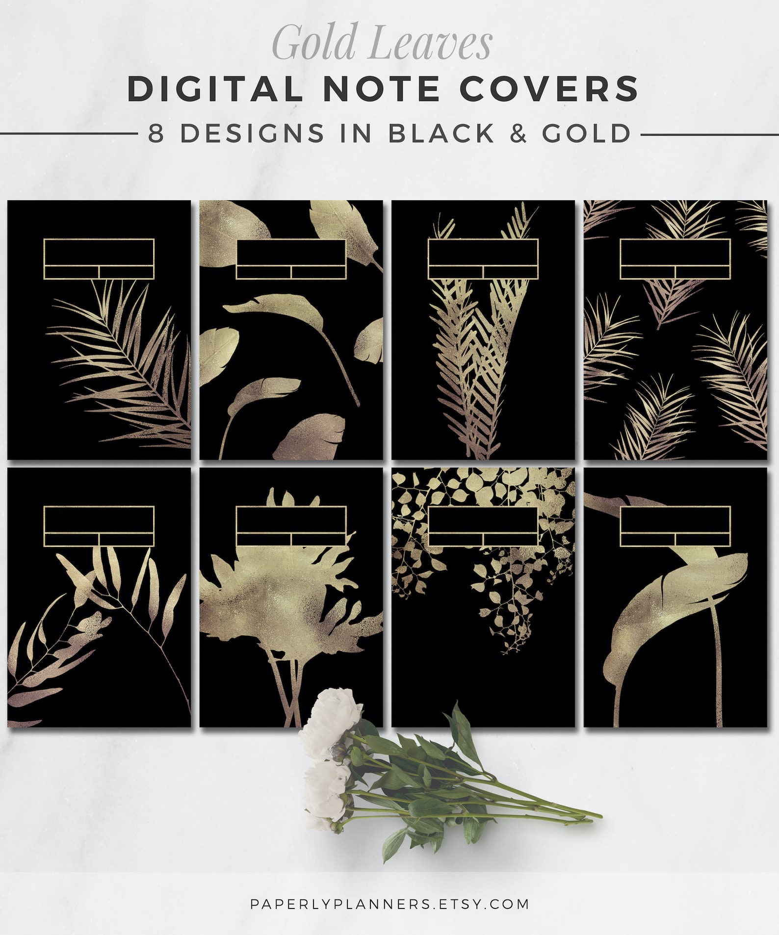 GOLD LEAVES Digital Note Covers | Goodnotes Template | Digital Notebook ...