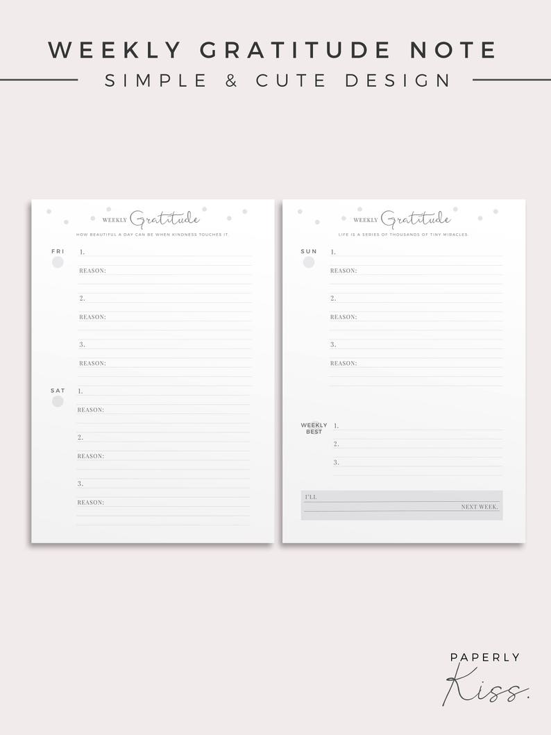 Weekly Gratitude Note, Printable Planner Inserts, Lifestyle Planner ...