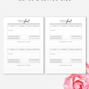Beauty Tracker, Printable Planner Inserts, Cosmetics Inventory Journal ...