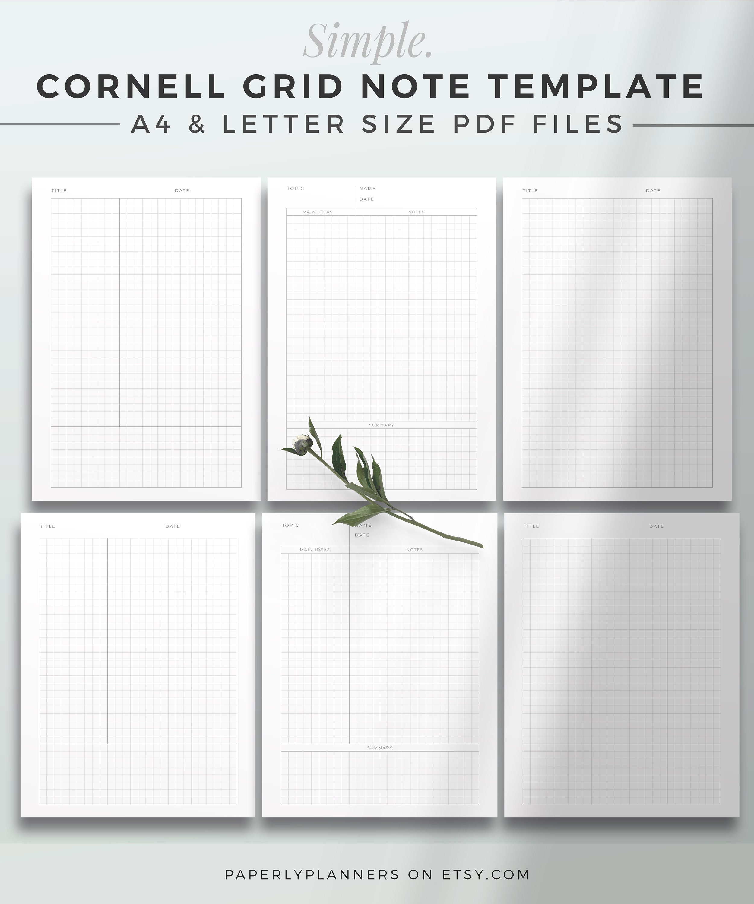 SIMPLE Cornell Grid Note Template | A4 & LETTER | Printable Note ...